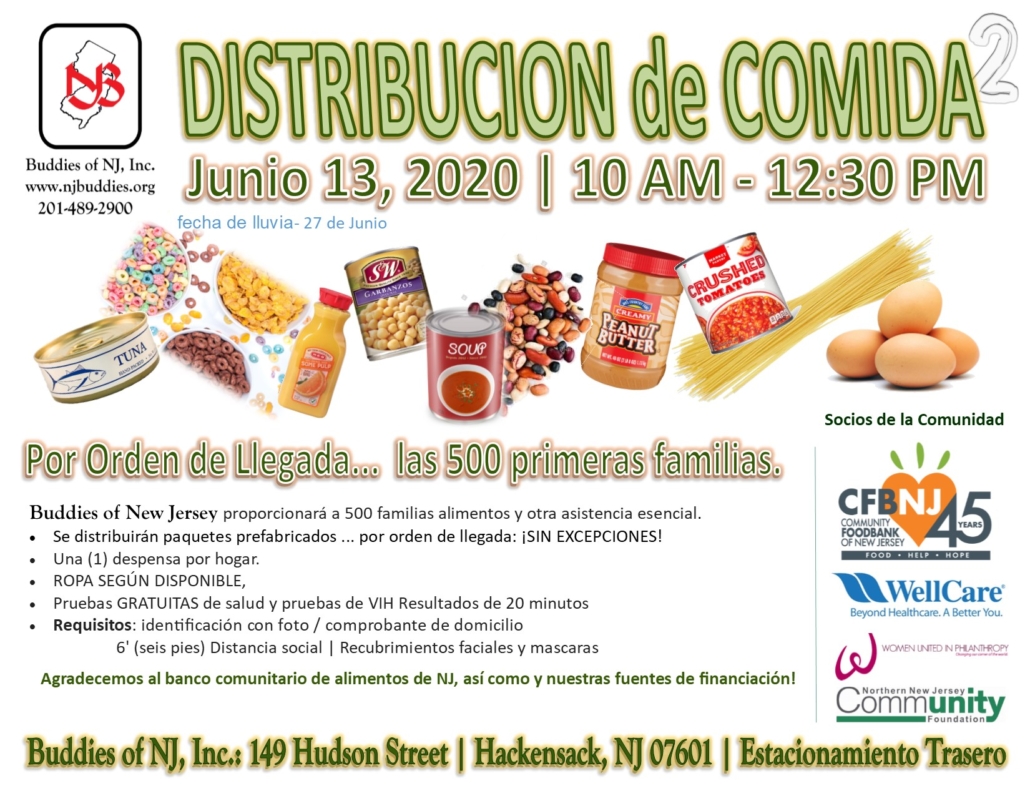 May 30th FOOD DISTRIBUTION / Distribucion de la Comida – Buddies NJ